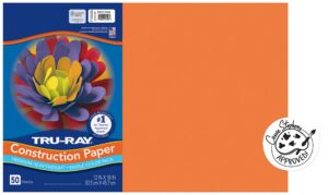 tru-ray® heavyweight construction paper, electric orange, 12" x 18", 50 sheets