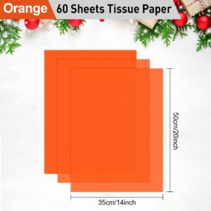 NEBURORA Orange Tissue Paper for Gift Bags 60 Sheets Orange Wrapping Tissue Paper Bulk 14 X 20 Inch Bright Orange Packaging Paper for Gift Wrap Filler Art Crafts DIY Birthday Wedding Halloween Party