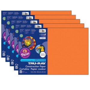 tru-ray construction paper, orange, 12" x 18", 50 sheets per pack, 5 packs