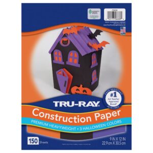 tru-ray premium construction paper, halloween colored paper, 3 assorted colors, 9” x 12”, 150 sheets