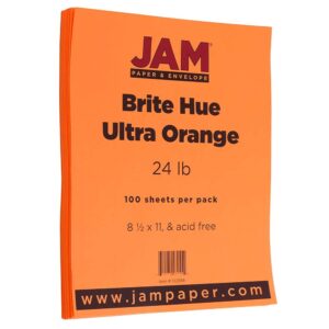 JAM PAPER Colored 24lb Paper - 90 gsm - 8.5 x 11 - Ultra Orange - 50 Sheets/Pack