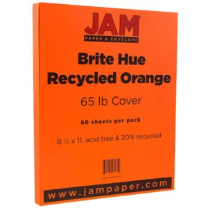 JAM PAPER Colored 65lb Cardstock - 8.5 x 11 Coverstock - 176 gsm - Orange Recycled - 50 Sheets/Pack