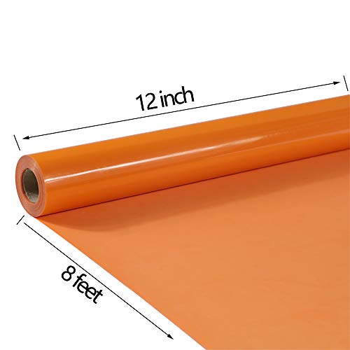 TUMIYA Orange Heat Transfer Vinyl Roll, Orange Iron on Vinyl, 12 in x 8 ft Glossy Adhesive Orange HTV Vinyl HTV for T-Shirt (orange, 12 inch x 8 feet)