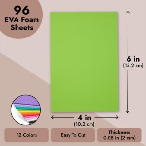 96 Pack Multicolored 2mm EVA Foam Sheets for Cosplay, Costumes, Arts and Crafts Projects, 4 x 6 in