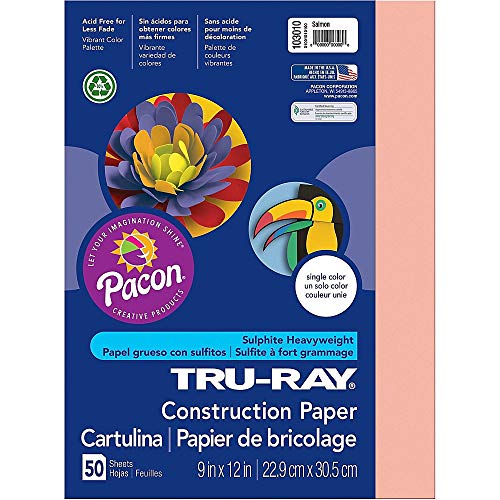 Pacon 103010 Tru-Ray Construction Paper, 76 lbs., 9 x 12, Salmon, 50 Sheets/Pack