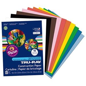 tru-ray® construction paper, 50% recycled, assorted colors, 9" x 12", pack of 50