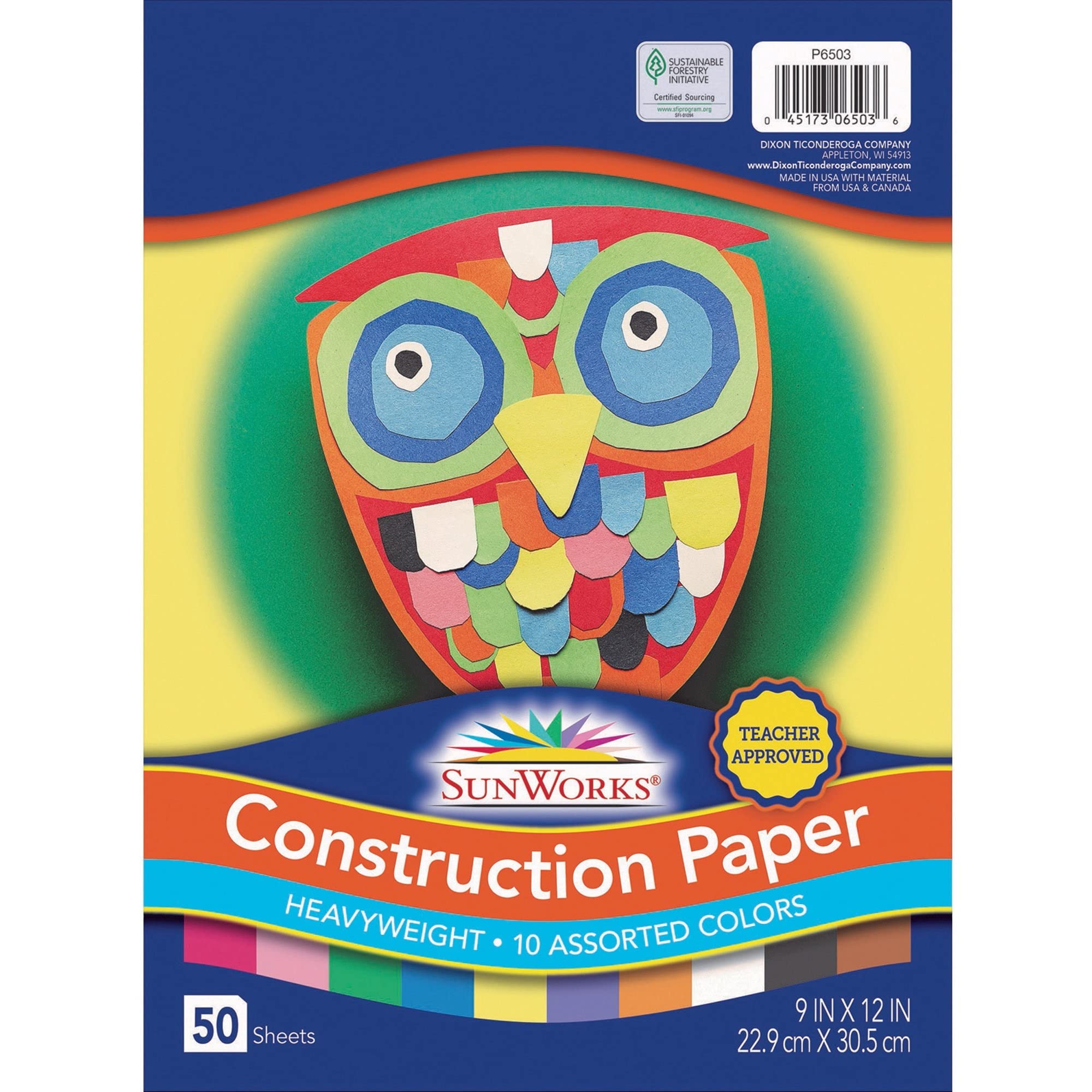 SunWorks 6503 Construction Paper, 58 lbs., 9 x 12, Assorted, 50 Sheets/Pack