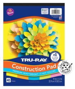 tru-ray® heavyweight construction paper pad, 5 assorted hot colors, 9" x 12", 40 sheets