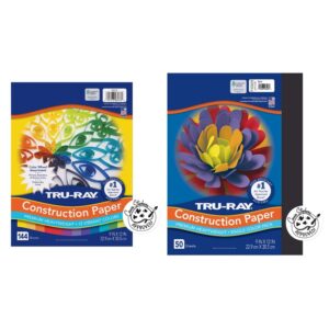 tru-ray construction paper bundle - color wheel assortment (144 sheets) + black construction paper (50 sheets)