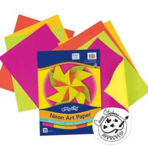 UCreate Neon Art Paper, 5 Assorted Colors, 9" x 12", 20 Sheets