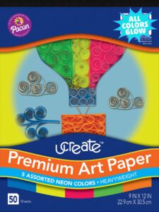 ucreate premium neon construction paper, 5 assorted colors, 9" x 12", 50 sheets