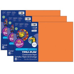 tru-ray® construction paper, electric orange, 12" x 18", 50 sheets per pack, 3 packs