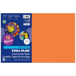 Tru-Ray® Construction Paper, Electric Orange, 12" x 18", 50 Sheets Per Pack, 3 Packs