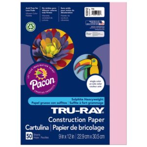 pacon 103012 tru-ray construction paper, 76 lbs., 9 x 12, pink, 50 sheets/pack