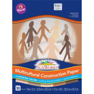 sunworks, pac9509, multicultural construction paper, pack of 25, 50 sheets/pack, sold as 1 carton