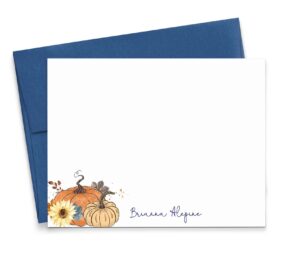 pumpkin personalized fall stationary for women, personalized fall pumpkins stationery with envelopes, flat note cards, fall personalized note cards for women, your choice of colors and quantity