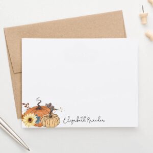 Pumpkin Personalized Fall Stationary for Women, Personalized Fall Pumpkins Stationery with Envelopes, FLAT NOTE CARDS, Fall Personalized Note Cards for Women, Your choice of Colors and Quantity