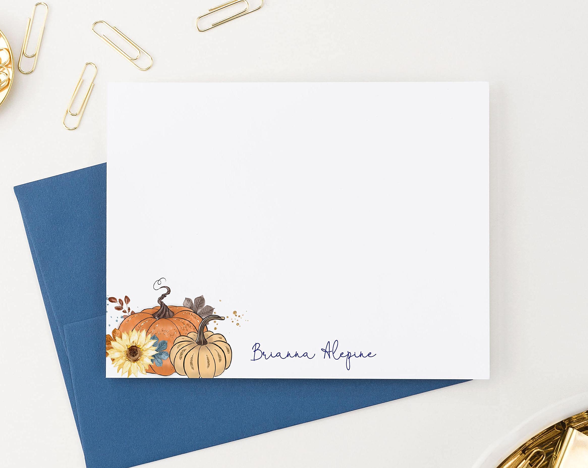 Pumpkin Personalized Fall Stationary for Women, Personalized Fall Pumpkins Stationery with Envelopes, FLAT NOTE CARDS, Fall Personalized Note Cards for Women, Your choice of Colors and Quantity