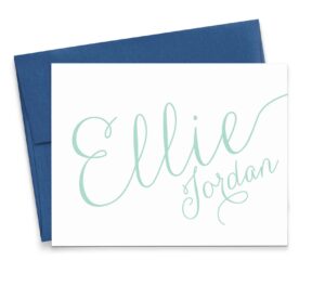 calligraphy personalized stationery, modern calligraphy folded note cards, personalized note cards, your choice of colors and quantity