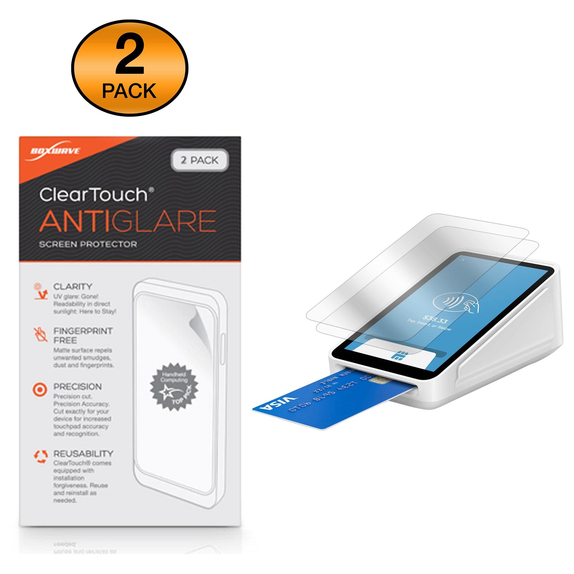 BoxWave Screen Protector Compatible with Square Terminal - ClearTouch Anti-Glare (2-Pack), Anti-Fingerprint Matte Film Skin for Square Terminal