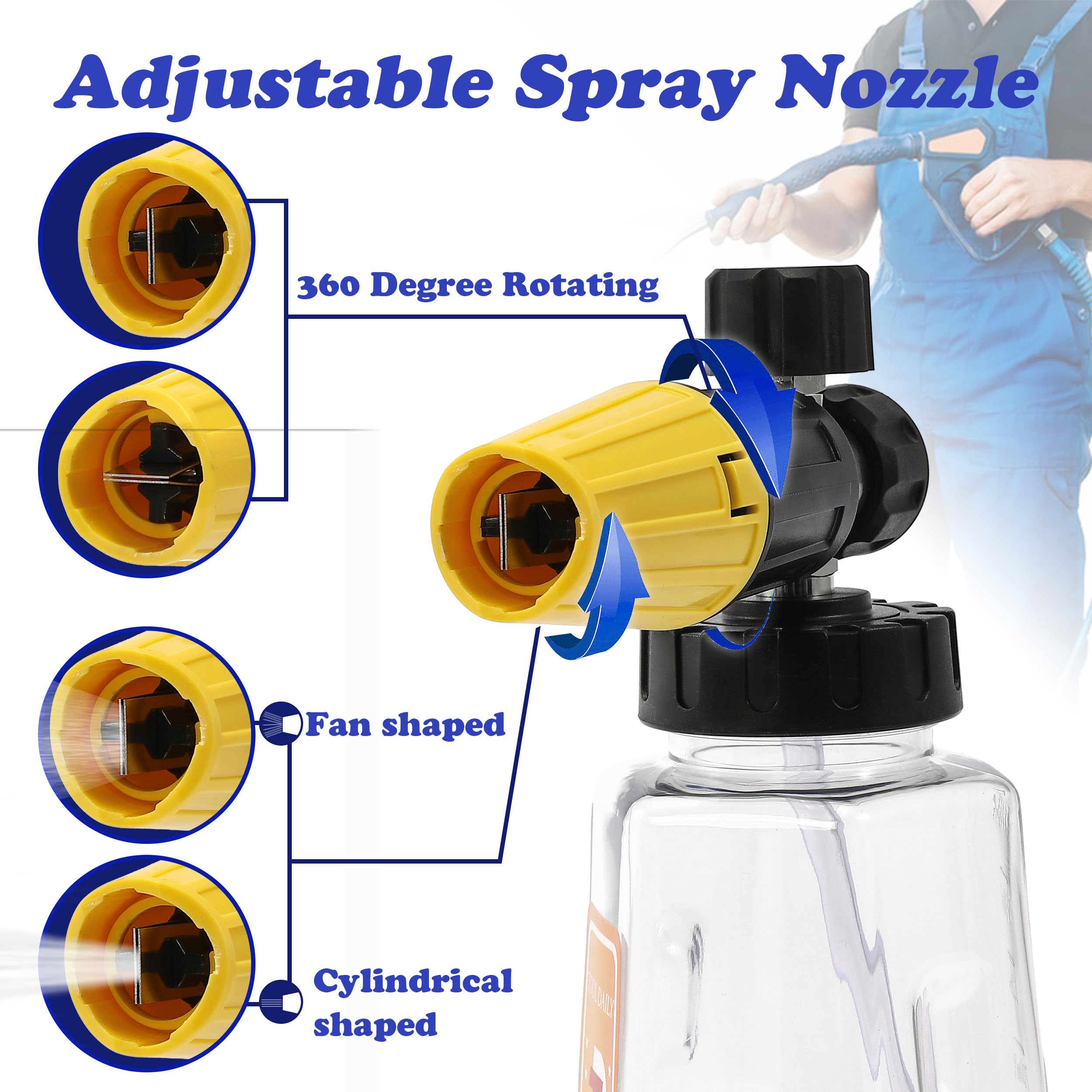 Tool Daily Pressure Washer Foam Cannon with Dual-Connector Accessory, Power Washer Double Tip Attachment For Soap Cannon, 5 Pressure Washer Sprayer Nozzles, 1/4" Quick Connect