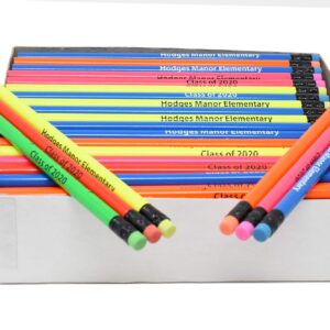 Pencil Guy Promotional Personalized Imprinted Neon Round Pencils- 500 per box