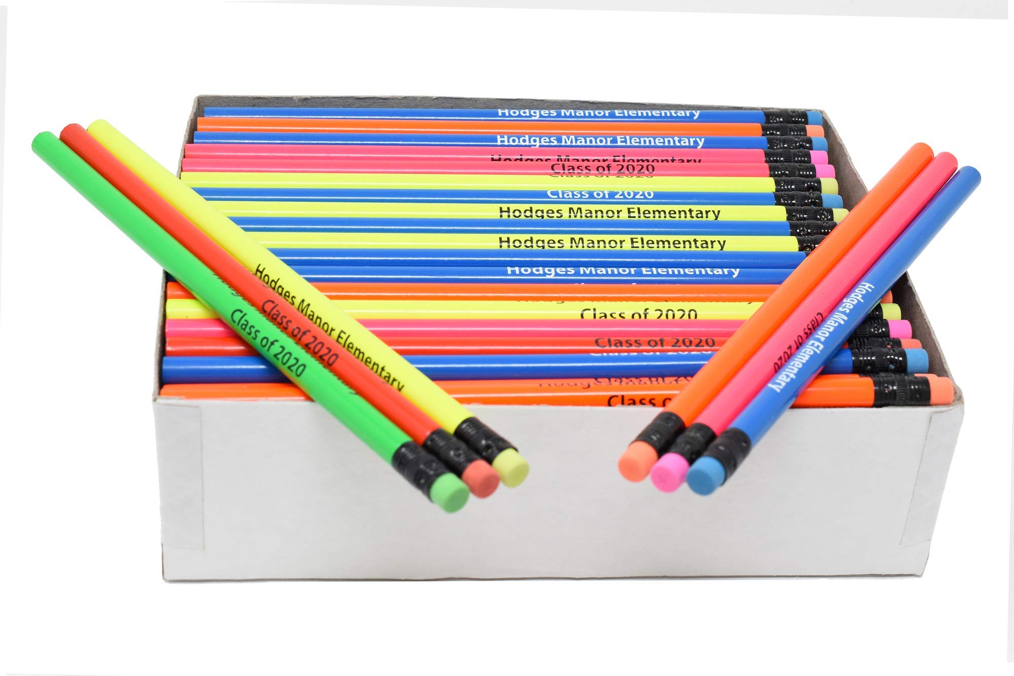 Pencil Guy Promotional Personalized Imprinted Neon Round Pencils- 500 per box