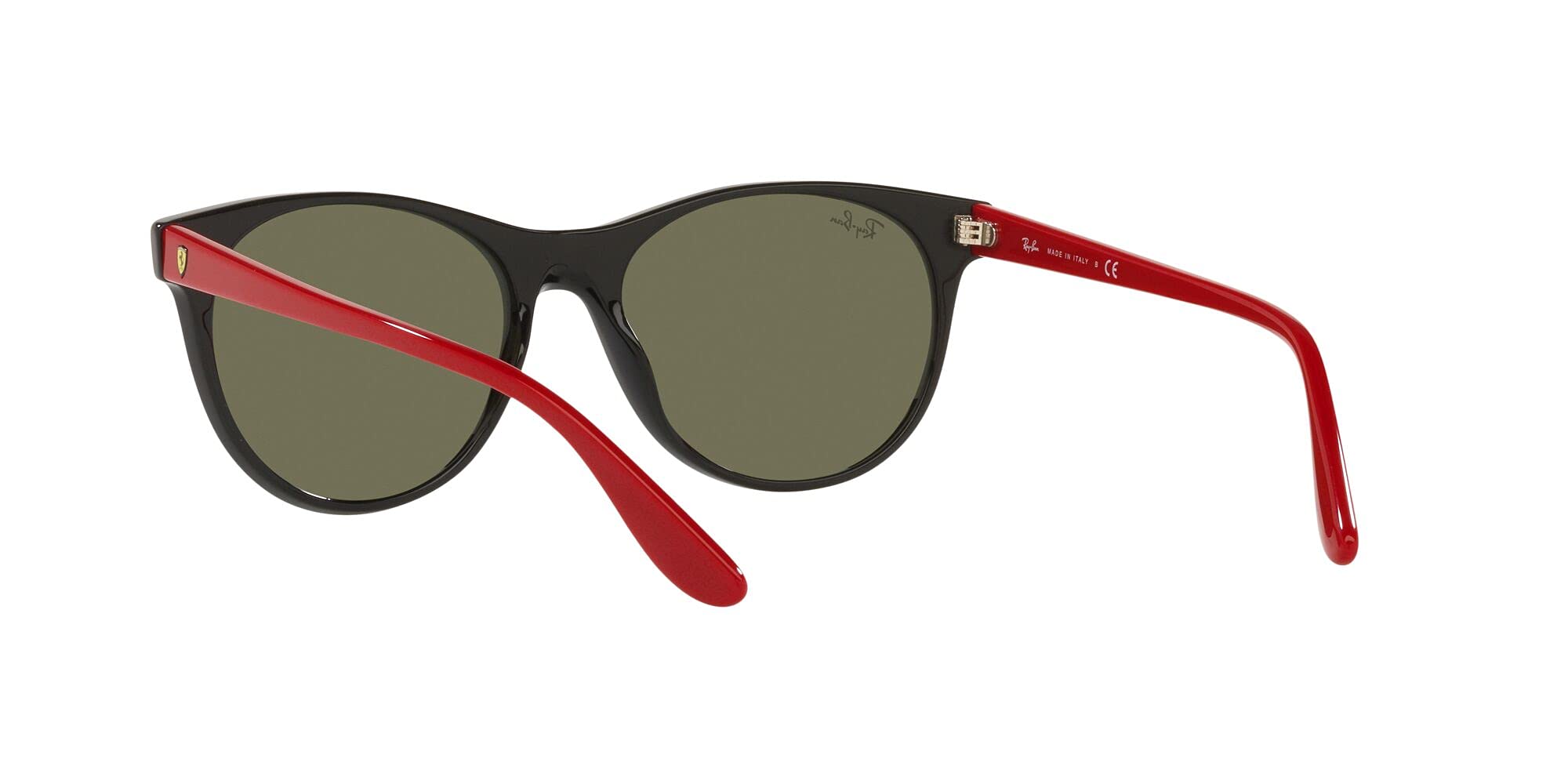 Ray-Ban RB2202M Scuderia Ferrari Collection Round Sunglasses, Black/Light Green Mirrored Silver, 55 mm