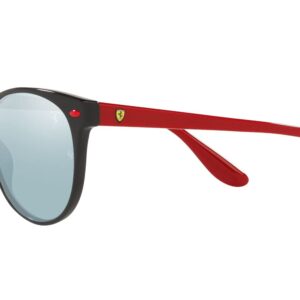 Ray-Ban RB2202M Scuderia Ferrari Collection Round Sunglasses, Black/Light Green Mirrored Silver, 55 mm