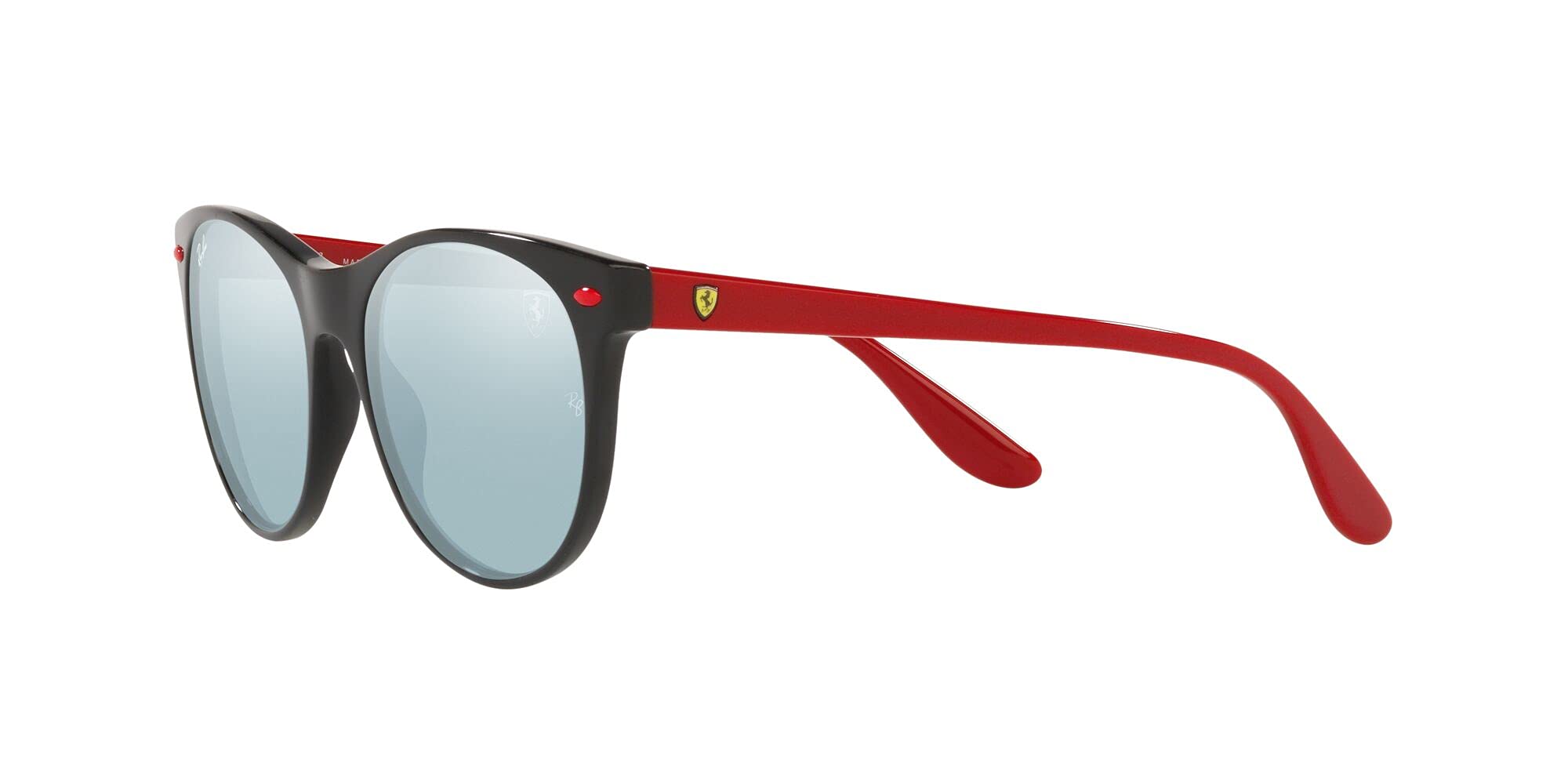 Ray-Ban RB2202M Scuderia Ferrari Collection Round Sunglasses, Black/Light Green Mirrored Silver, 55 mm