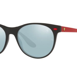 Ray-Ban RB2202M Scuderia Ferrari Collection Round Sunglasses, Black/Light Green Mirrored Silver, 55 mm