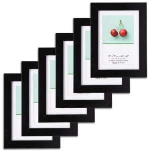 the display guys - square profile wooden picture frame with tempered glass - 5" x 7" matted to 4" x 6" – 6 pack – black