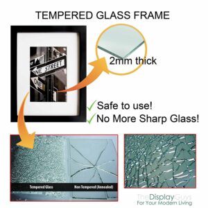 The Display Guys - Square Profile Wooden Picture Frame with Tempered Glass - 5" x 7" matted to 4" x 6" – 6 Pack – Black