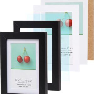 The Display Guys - Square Profile Wooden Picture Frame with Tempered Glass - 5" x 7" matted to 4" x 6" – 6 Pack – Black