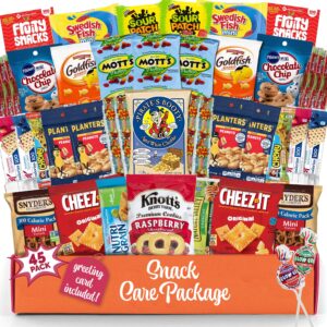 variety snack care package (45 count) gift box for teens - fathers day goodie food arrangement for dad - birthday candy basket for men, women, boys, girls, kid, adult, college student - prime delivery