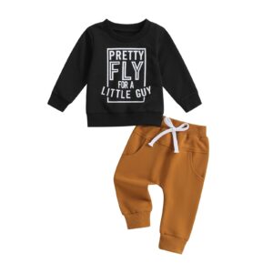 toddler boy clothes pretty fly for a little guy outfit long sleeve sweatshirt top jogger pants cute 2pcs set 0-3t (black, 0-6 months)