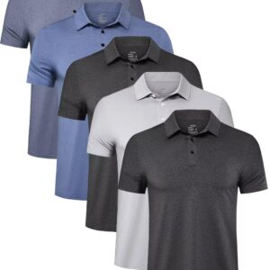 TELALEO 5 Pack Mens Polo Shirts Quick Dry Short Sleeve Golf T Shirt Performance Moisture Wicking Casual Workout L/02