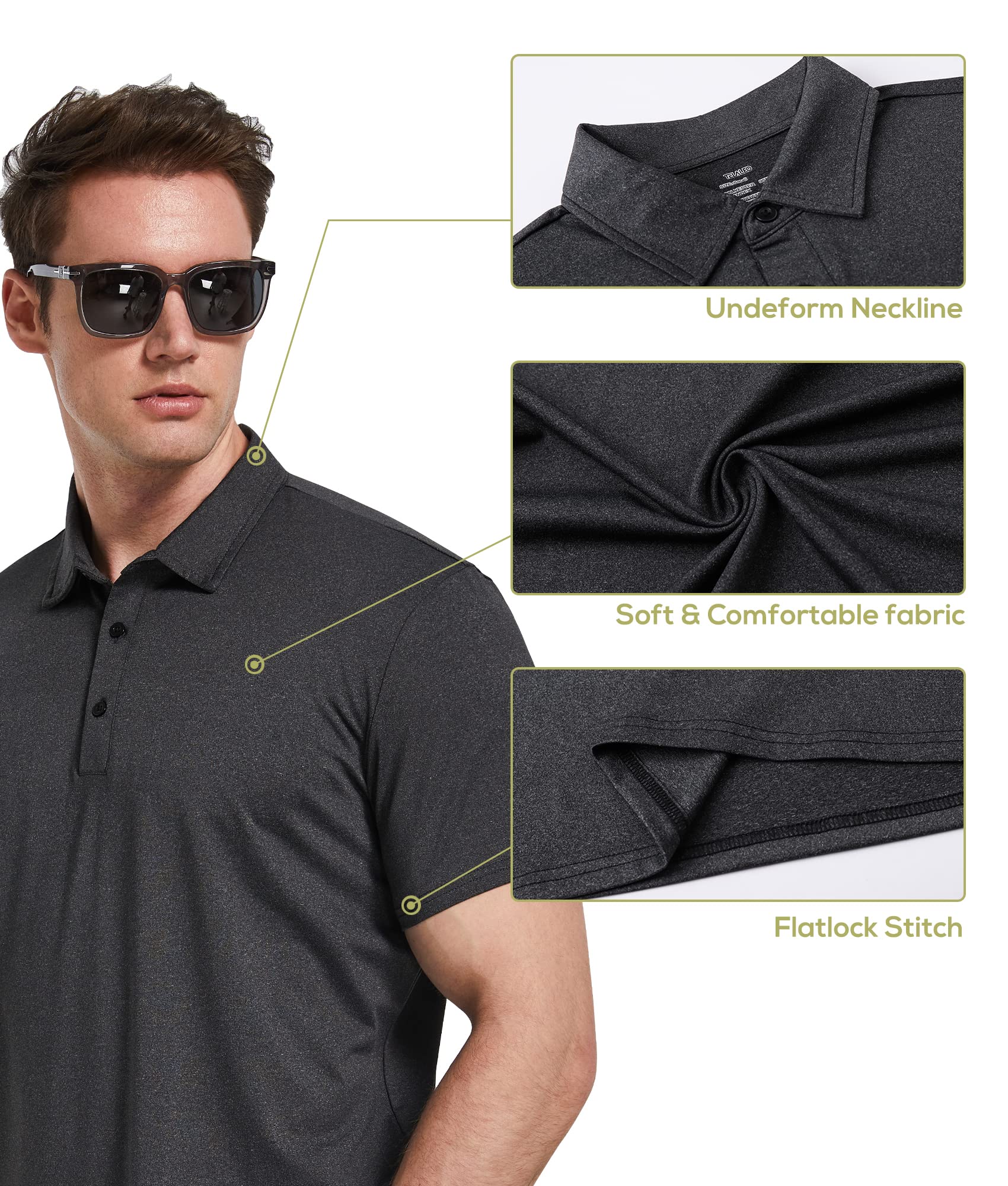 TELALEO 5 Pack Mens Polo Shirts Quick Dry Short Sleeve Golf T Shirt Performance Moisture Wicking Casual Workout L/02