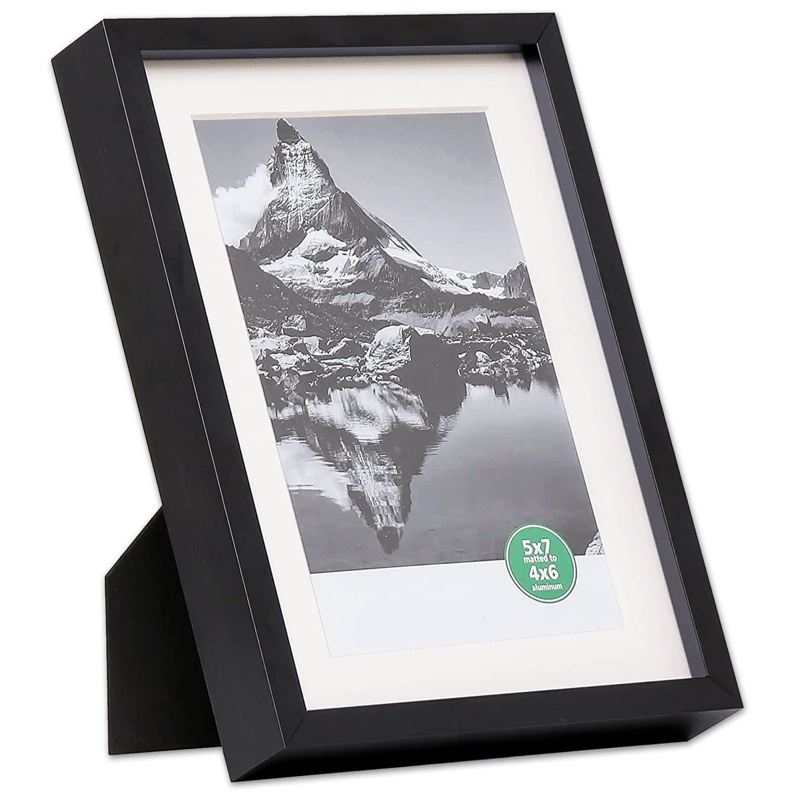 TheDisplayGuys - Contemporary Aluminum Picture Frame - Tempered Glass - 5x7 matted to 4x6 - Black - Wall & Tabletop