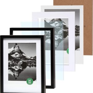 TheDisplayGuys - Contemporary Aluminum Picture Frame - Tempered Glass - 5x7 matted to 4x6 - Black - Wall & Tabletop