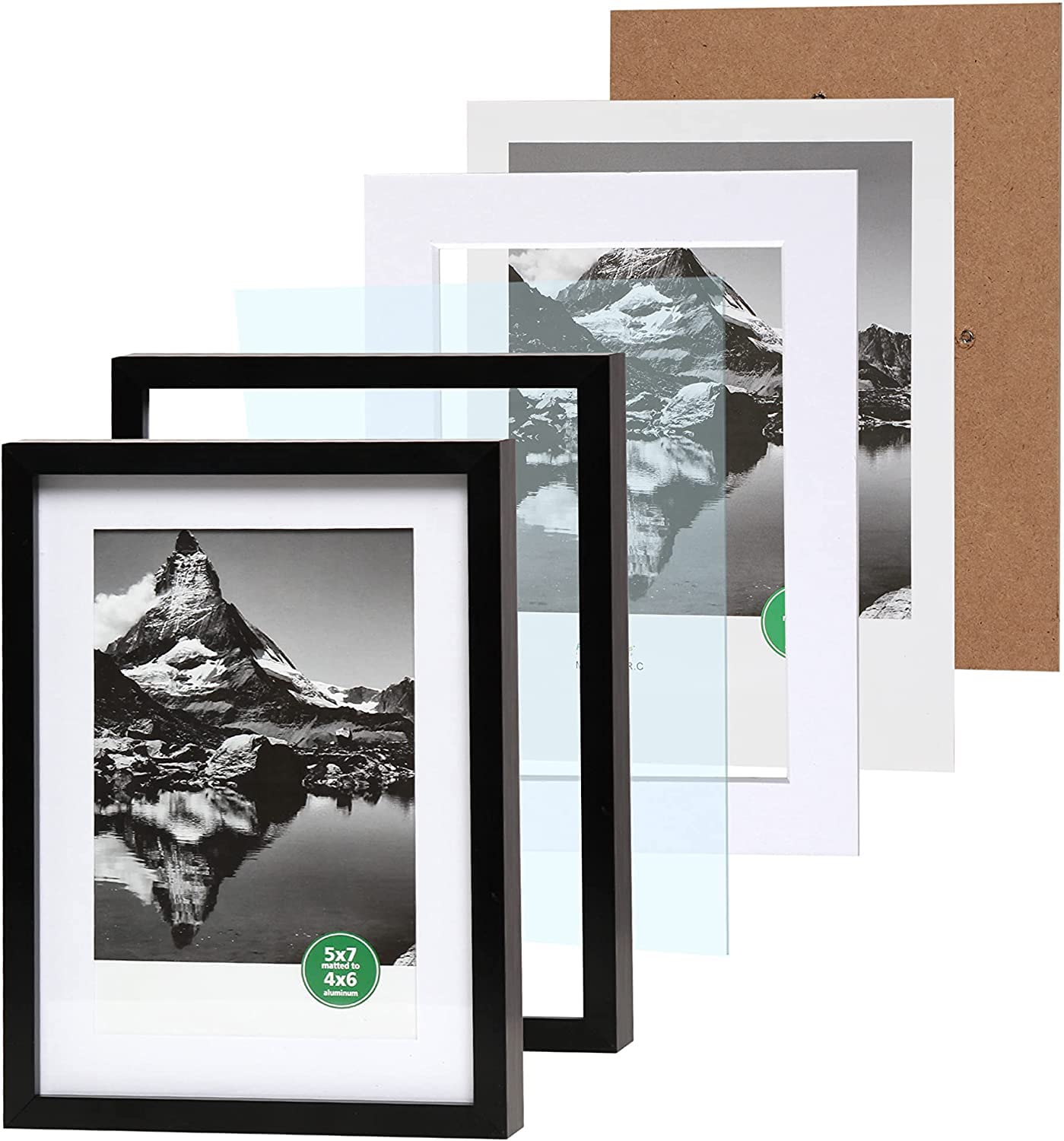 TheDisplayGuys - Contemporary Aluminum Picture Frame - Tempered Glass - 5x7 matted to 4x6 - Black - Wall & Tabletop