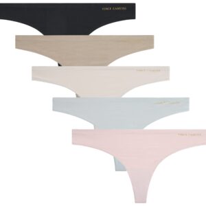 Vince Camuto Women's Thong Underwear - 5 Pack/10 Pack Ultra Soft Sexy Lingerie Thong Panties - Breathable Underwear for Women, Size Large, Grey Assorted (5 Pack)