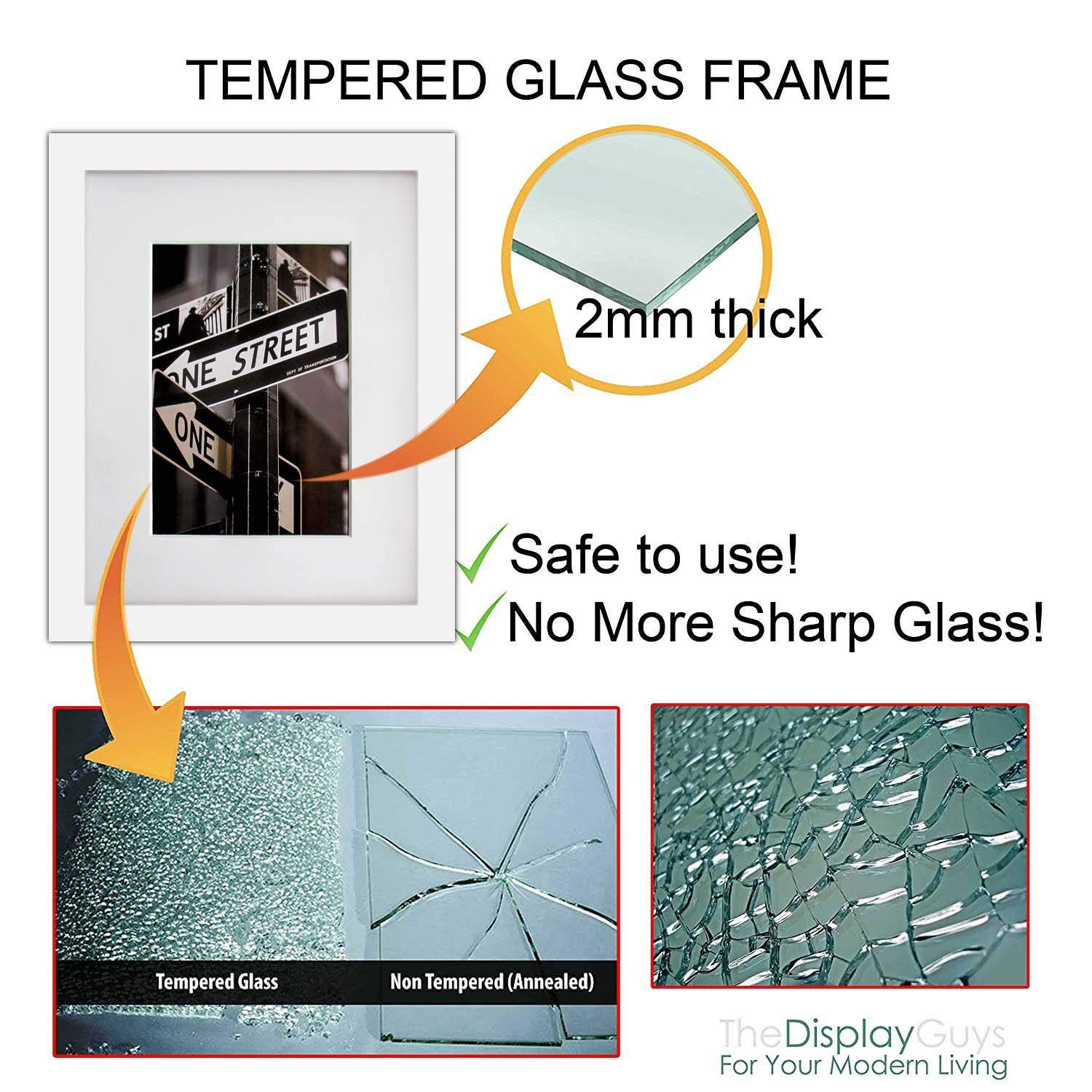 The Display Guys - 6-Pack Minimalist Wooden Picture Frames with Tempered Glass - 5x7 mat to 4x6 - White - Wall & Tabletop