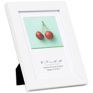 The Display Guys - 6-Pack Minimalist Wooden Picture Frames with Tempered Glass - 5x7 mat to 4x6 - White - Wall & Tabletop