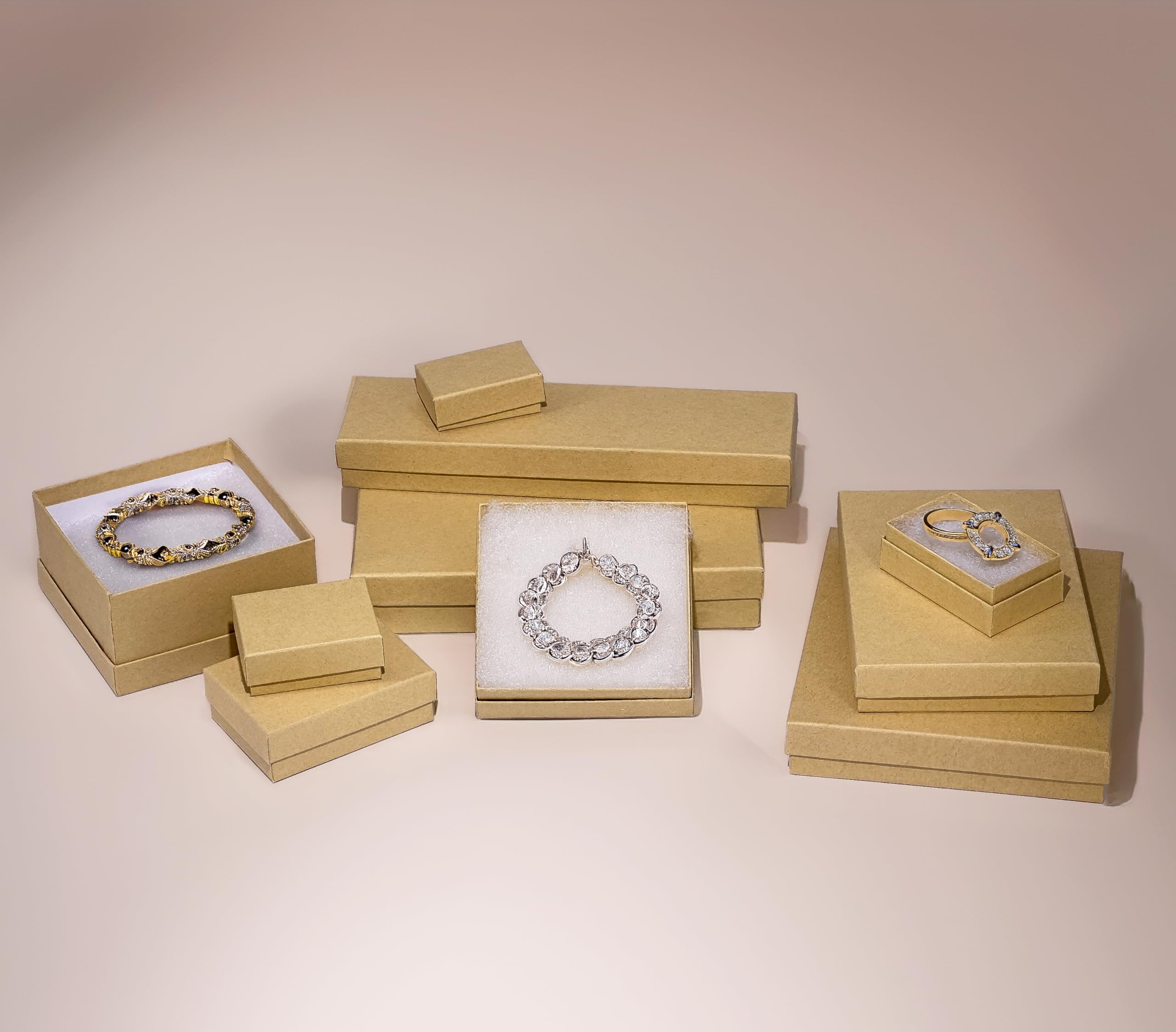 The Display Guys Pack of 25 Cotton Filled Cardboard Paper Kraft Jewelry Box Gift Case - Kraft (3.3" x 2.3" x 1.0")