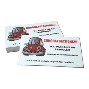 Crazy Novelty Guy 25 Cards - Funny Bad Parking Prank Revenge Practical Joke Card, Congratulations, You Park Like an Asshole, Learn How to Park Jackass, Standard Business Card Size