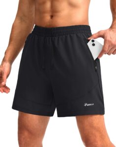 pudolla men's running shorts 5" lightweight gym shorts for men workout athletic casual with zipper pockets(black small)