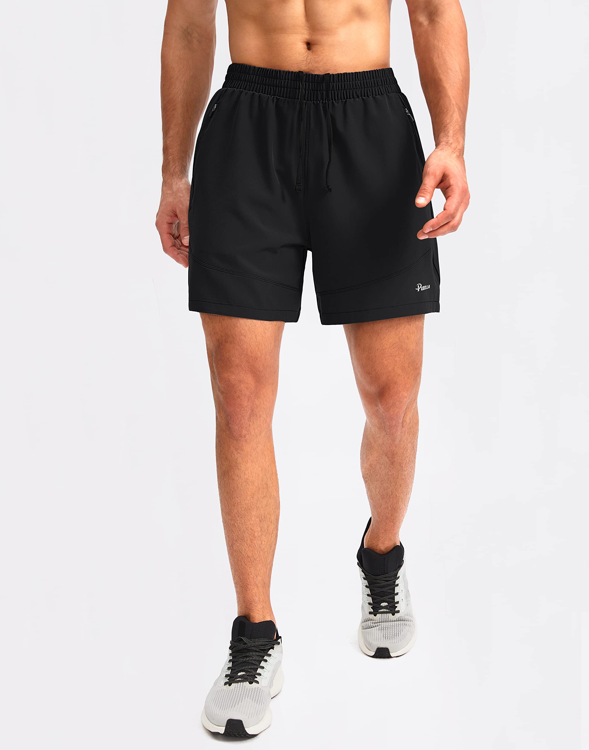 Pudolla Men's Running Shorts 5" Lightweight Gym Shorts for Men Workout Athletic Casual with Zipper Pockets(Black Small)