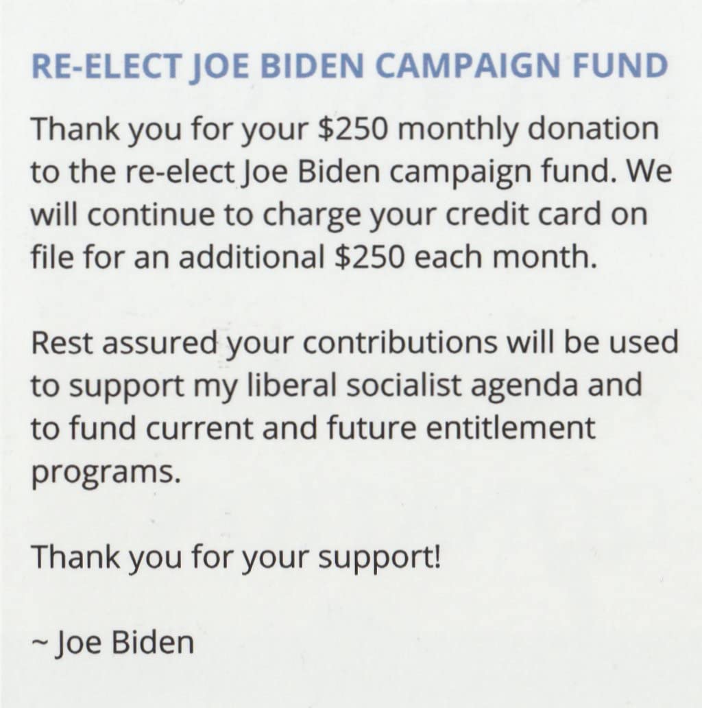 Crazy Novelty Guy (12-Pack) Bulk Prank Postcards - Joe Biden Re-Election Campaign Fund - Pranks Practical Jokes Gags Revenge Hate Mail - Send Them To Your Victim Yourself