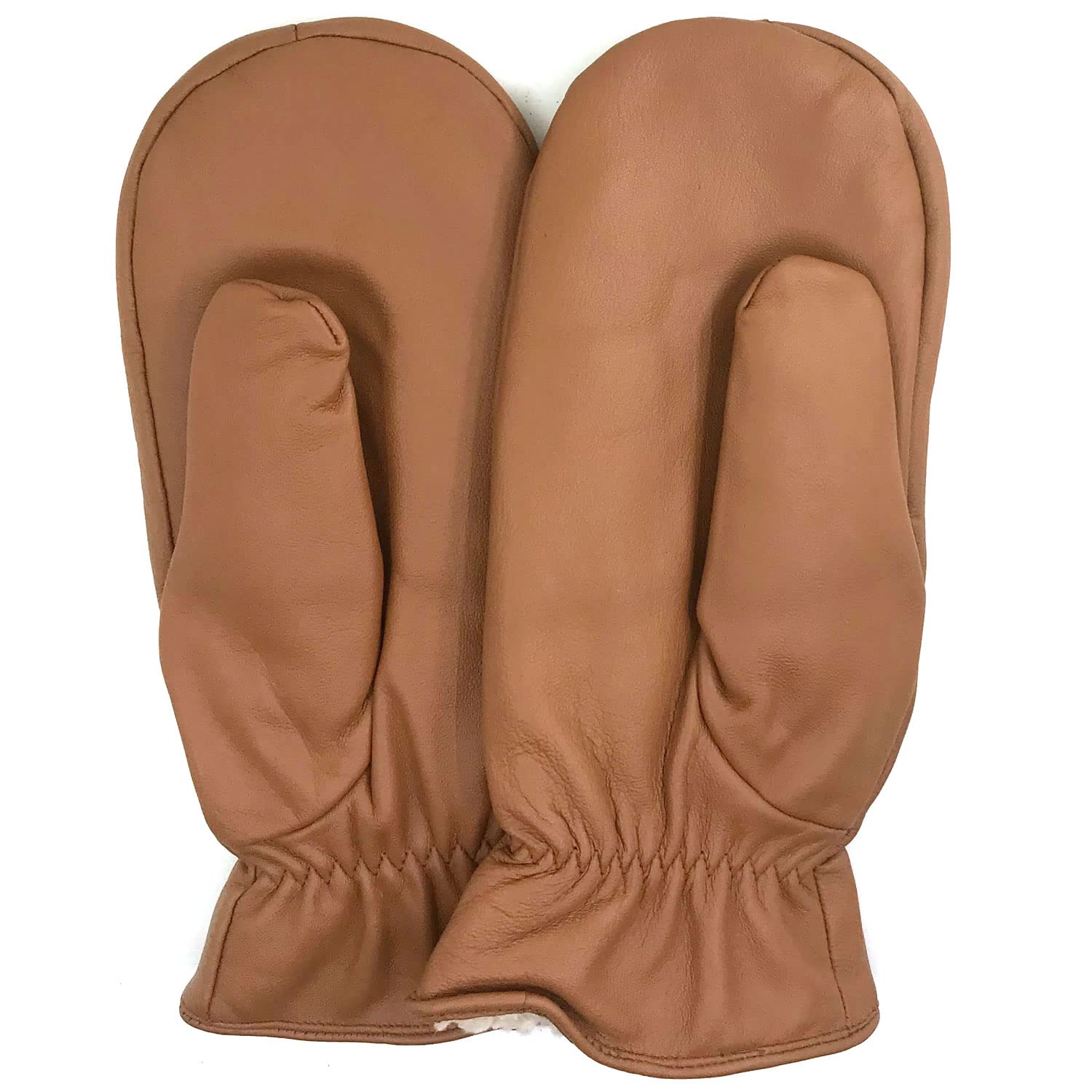 ZLUXURQ Mens Lambskin Leather Mittens Gloves Thick Fleece Lined Tan